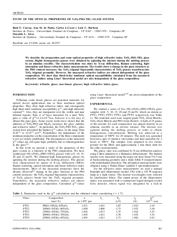 (PDF) Study of the optical properties of TeO2-PbO-TiO2 glass system ...