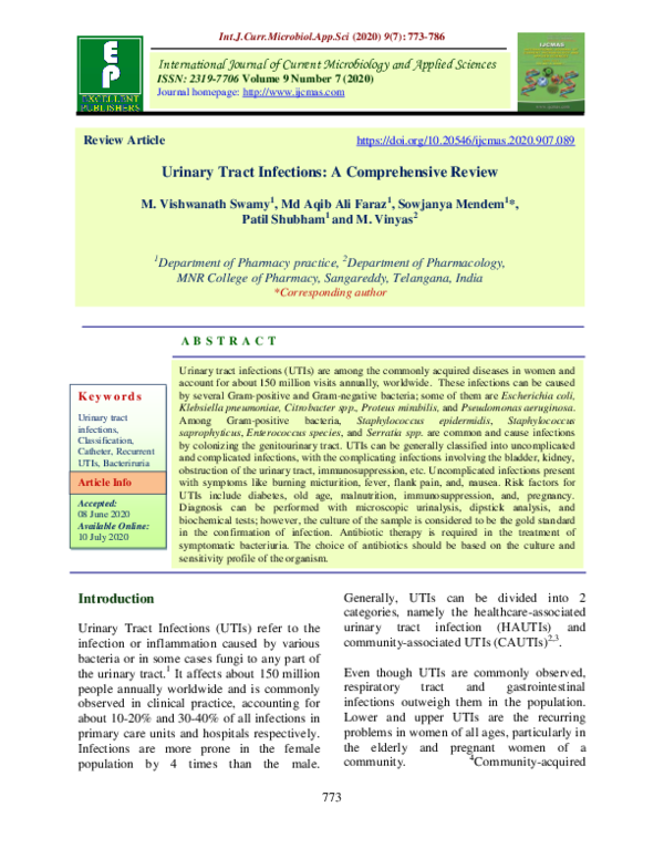 (PDF) Urinary Tract Infections: A Comprehensive Review