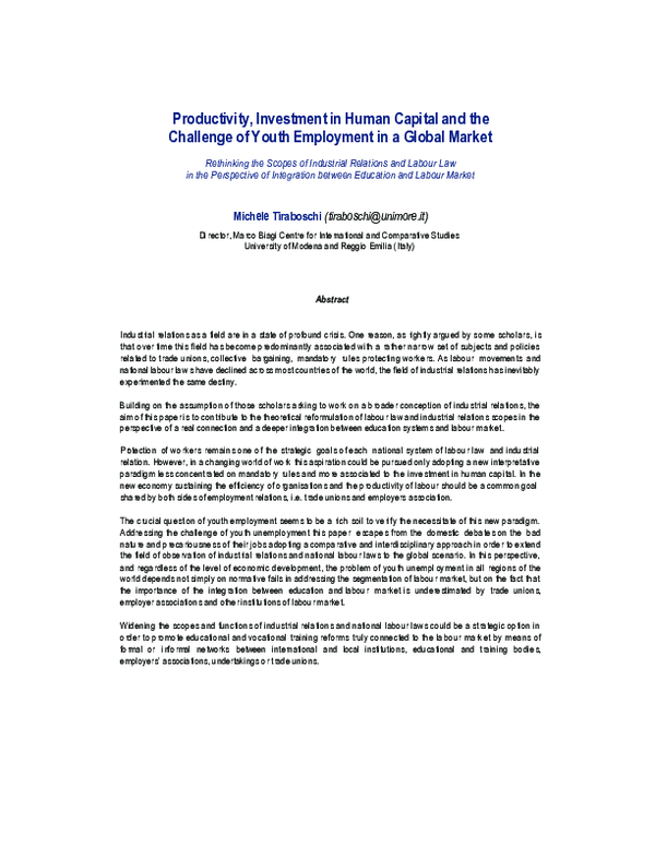 (PDF) Productivity, Investment in Human Capital and the Challenge of ...