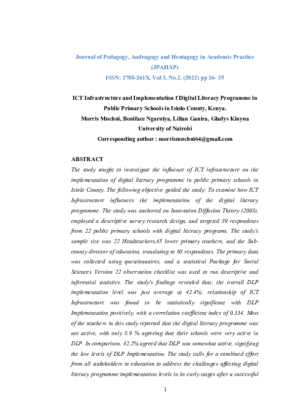 (DOC) ICT Infrastructure and Implementation f Digital Literacy ...