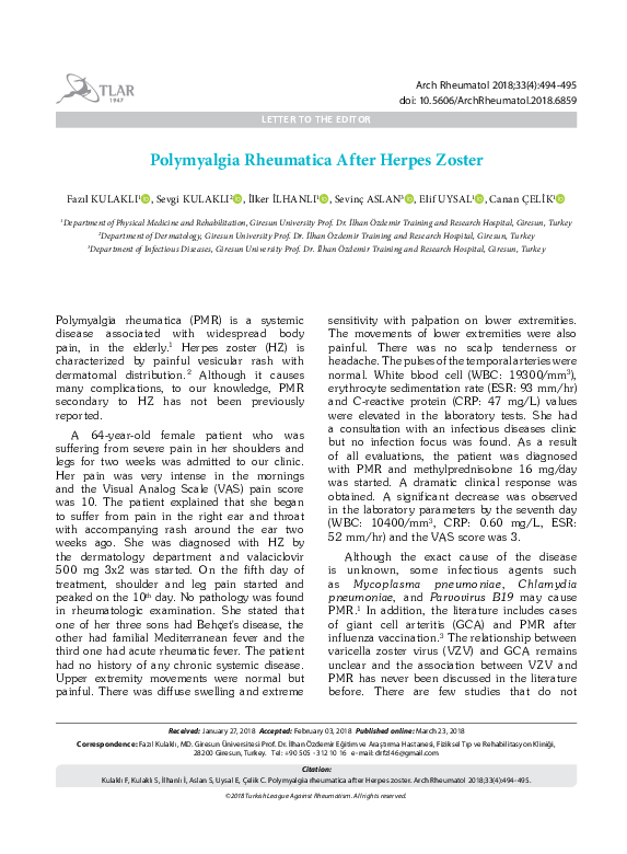 (PDF) Polymyalgia Rheumatica After Herpes Zoster