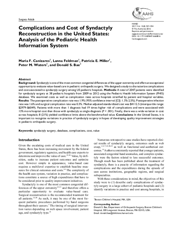 (PDF) Complications and Cost of Syndactyly Reconstruction in the United ...