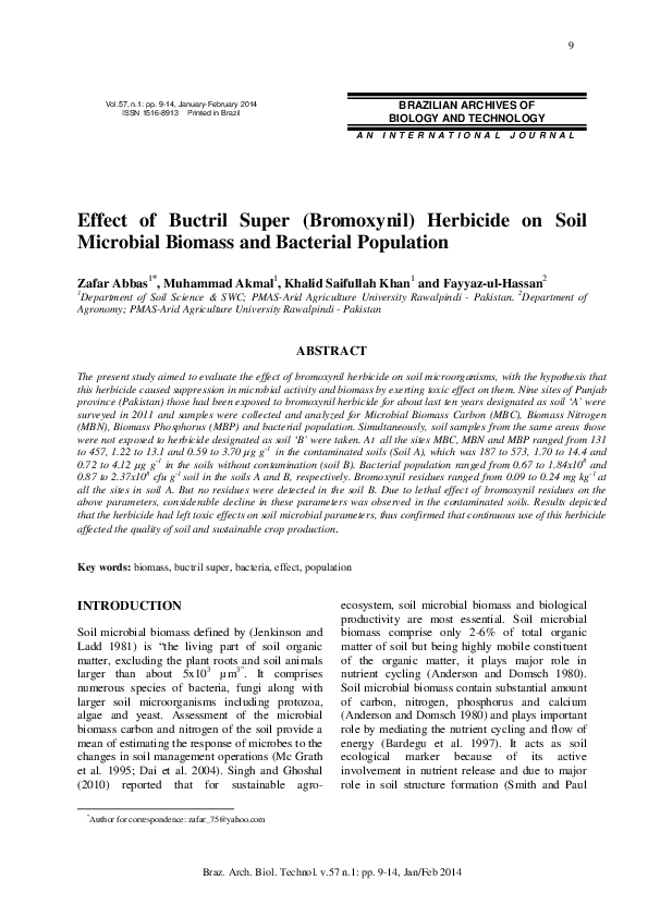 (PDF) Effect of buctril super (Bromoxynil) herbicide on soil microbial biomass and bacterial ...