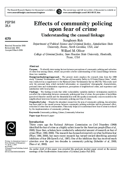 (PDF) Effects of community policing upon fear of crime