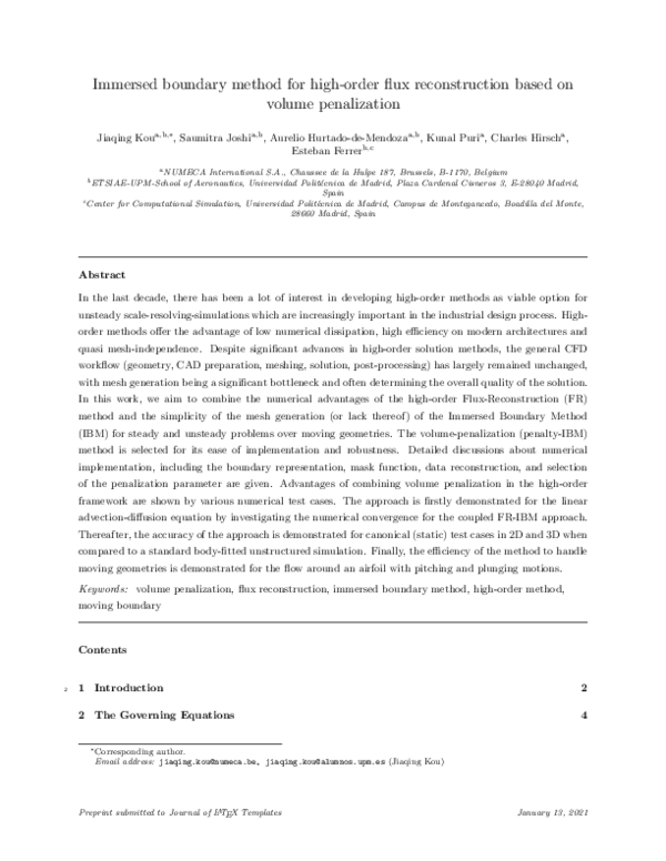 (PDF) Immersed boundary method for high-order flux reconstruction based on volume penalization