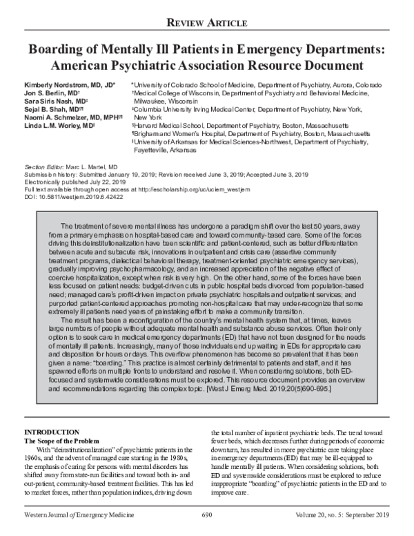 (PDF) Boarding of Mentally Ill Patients in Emergency Departments ...