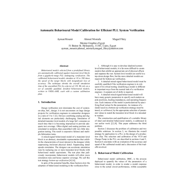(PDF) Automatic behavioural model calibration for efficient PLL system verification