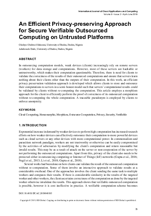 (PDF) An Efficient Privacy-preserving Approach for Secure Verifiable Outsourced Computing on ...