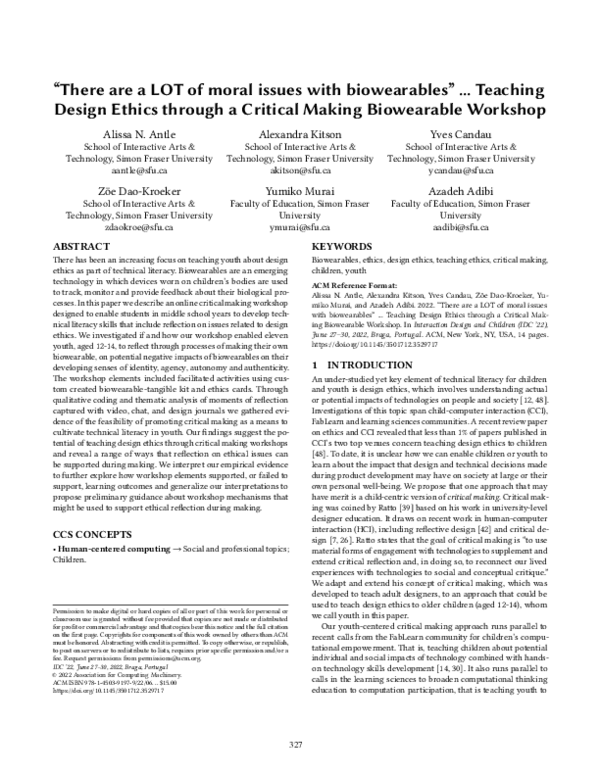 (PDF) “There are a LOT of moral issues with biowearables” ... Teaching ...