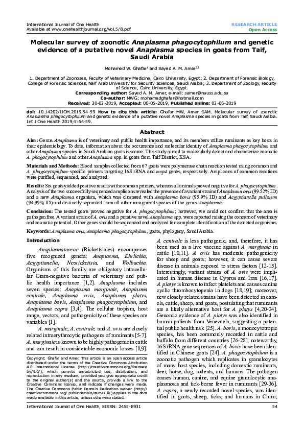 (PDF) Molecular survey of zoonotic Anaplasma phagocytophilum and ...