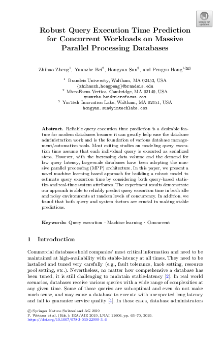 (PDF) Robust Query Execution Time Prediction for Concurrent Workloads on Massive Parallel ...