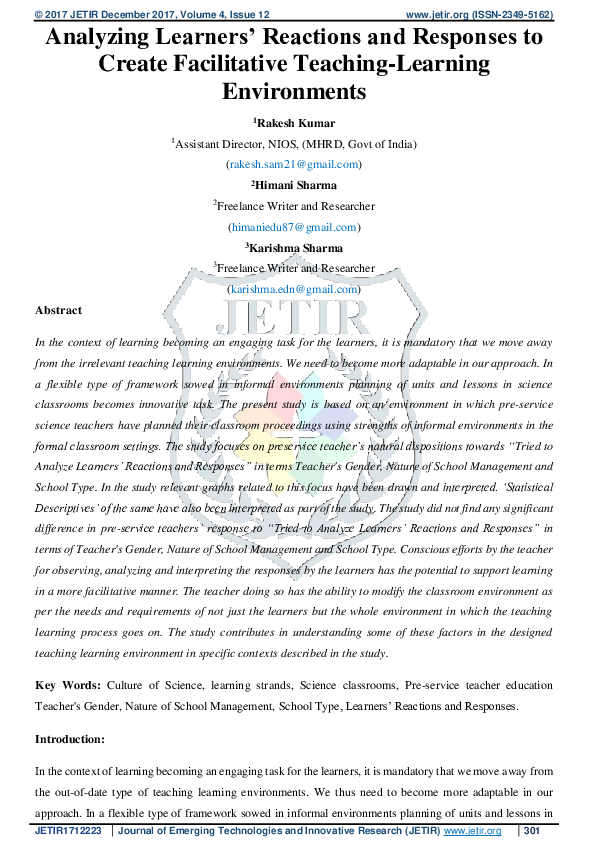 (PDF) Analyzing Learners' Reactions and Responses to Create ...