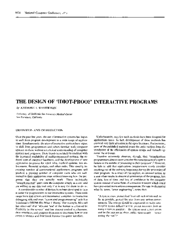 (PDF) The design of 'idiot-proof' interactive programs