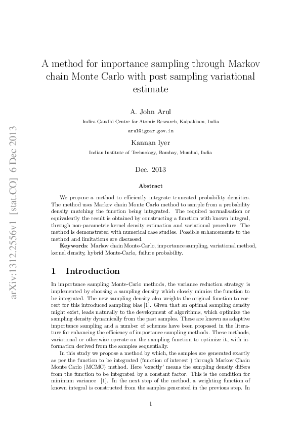 (PDF) A method for importance sampling through Markov chain Monte Carlo with post sampling ...