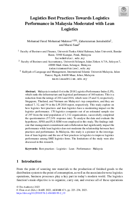 (PDF) Logistics Best Practices Towards Logistics Performance in ...