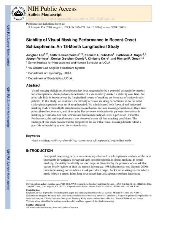 (PDF) Stability of visual masking performance in recent-onset ...