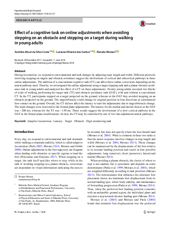 (PDF) Effect of a cognitive task on online adjustments when avoiding ...