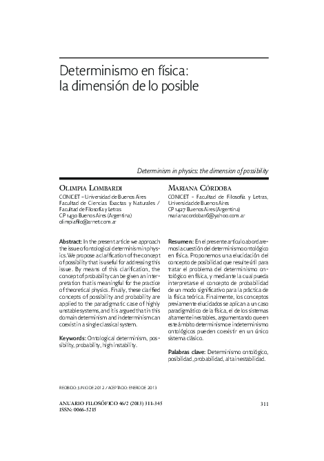 (PDF) Determinismo en física: la dimensión de lo posible