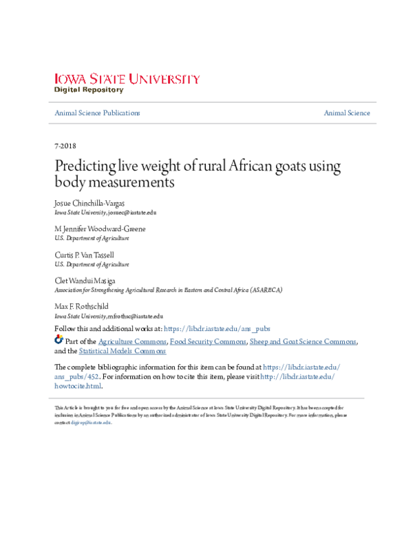(PDF) Predicting live weight of rural African goats using body measurements | Josue Vargas ...
