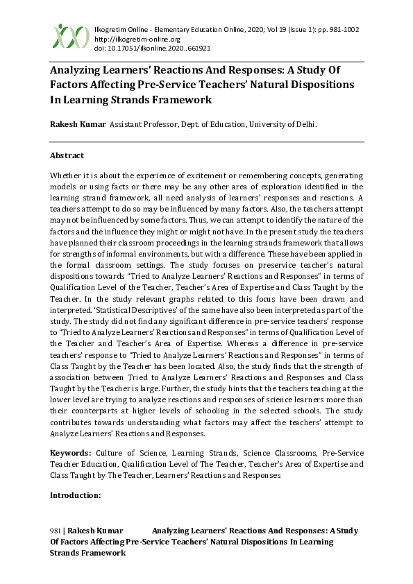 (PDF) Analyzing Learners' Reactions And Responses: A Study Of Factors ...