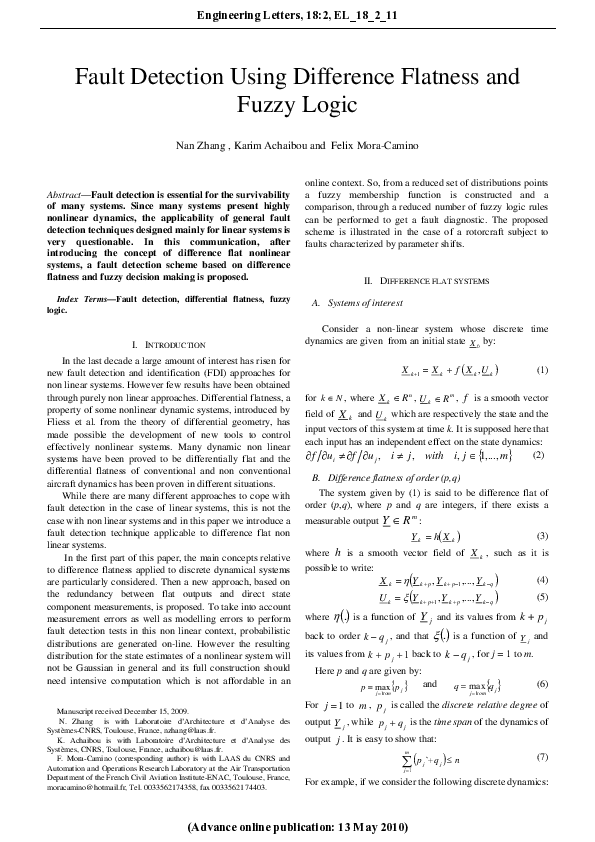 (PDF) Fault Detection Using Difference Flatness and Fuzzy Logic