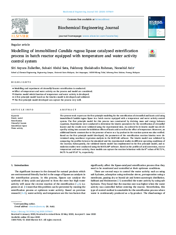 (PDF) Modelling of immobilized Candida rugosa lipase catalysed ...