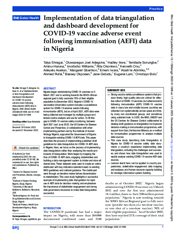 (PDF) Implementation of data triangulation and dashboard development ...