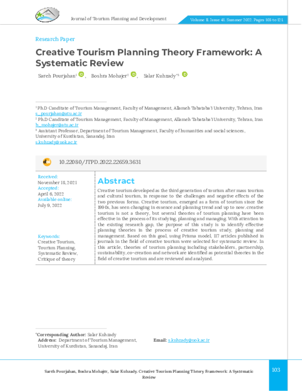 (PDF) Creative Tourism Planning Theory Framework: A Systematic Review