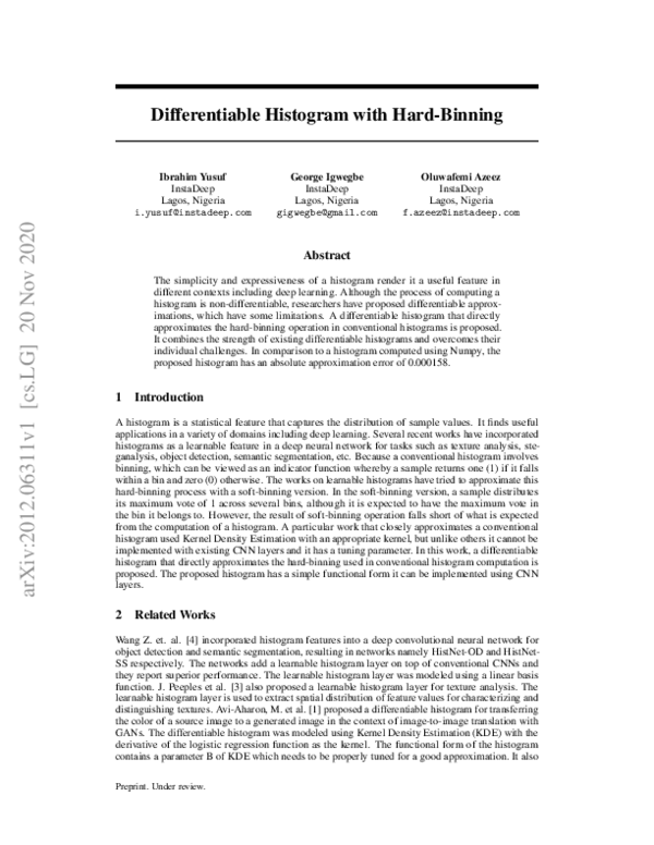 (PDF) Differentiable Histogram with Hard-Binning