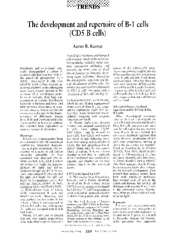 (PDF) The development and repertoire of B-1 cells (CD5 B cells)