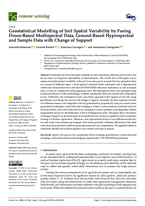 Geostatistical Modelling of Soil Spatial Variability by Fusing Drone-Based Multispectral Data ...
