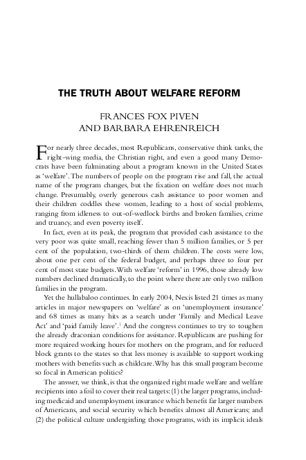 (PDF) The truth about welfare reform