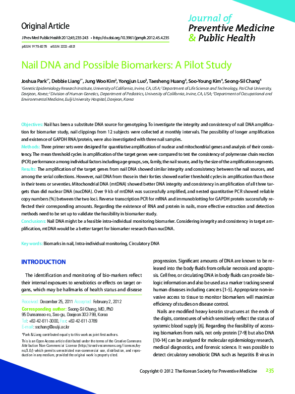 (PDF) Nail DNA and Possible Biomarkers: A Pilot Study