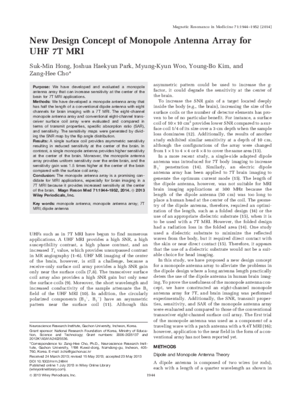 (PDF) New design concept of monopole antenna array for UHF 7T MRI