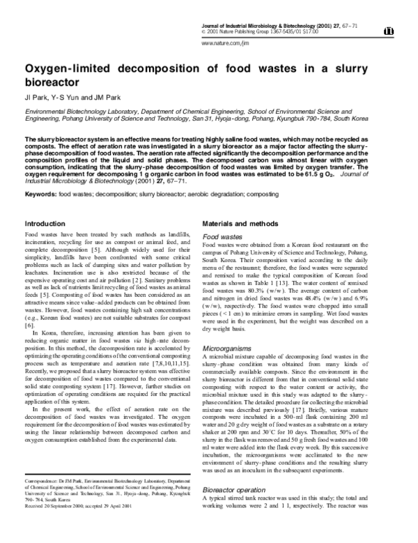 (PDF) Oxygen Limitation in Food Waste Decomposition in Slurry Bioreactor