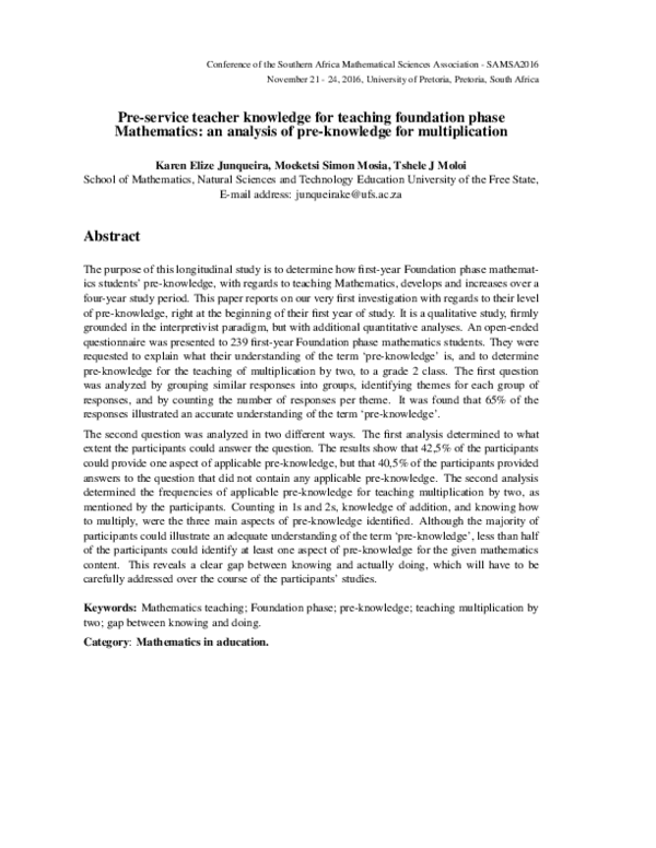 (PDF) Pre-service teacher knowledge for teaching foundation phase ...