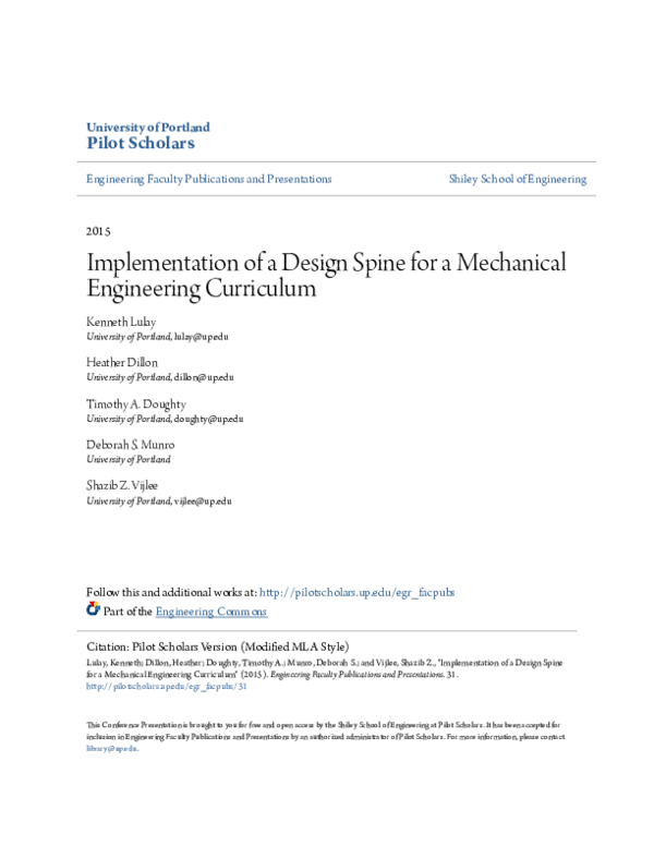 (PDF) Implementation of a Design Spine for a Mechanical Engineering Curriculum