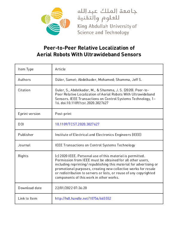 (PDF) Peer-to-Peer Relative Localization of Aerial Robots With ...