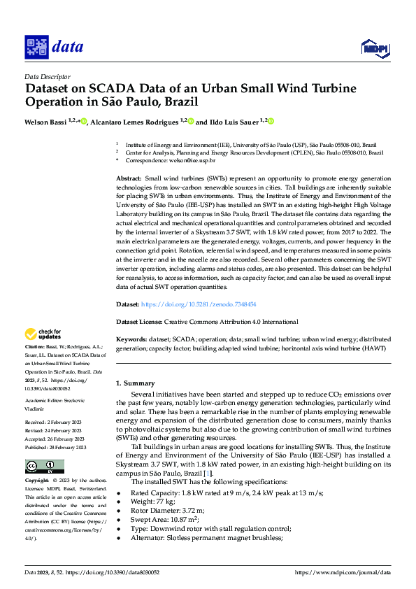 Pdf Dataset On Scada Data Of An Urban Small Wind Turbine Operation In