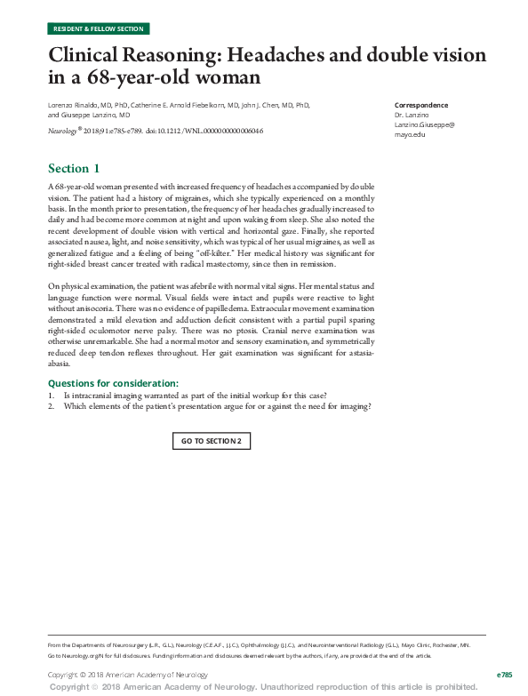 (PDF) Clinical Reasoning: Headaches and double vision in a 68-year-old ...