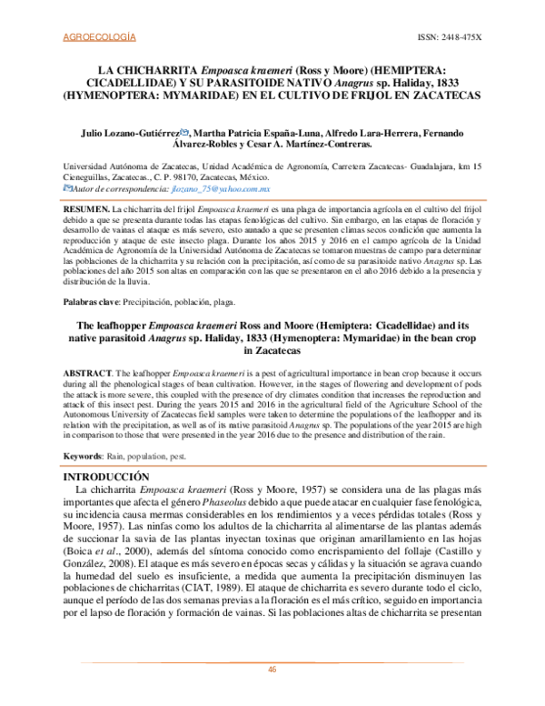 (PDF) La chicharita Empoasca kraemeri (Ross y Moore) (HEMIPTERA ...
