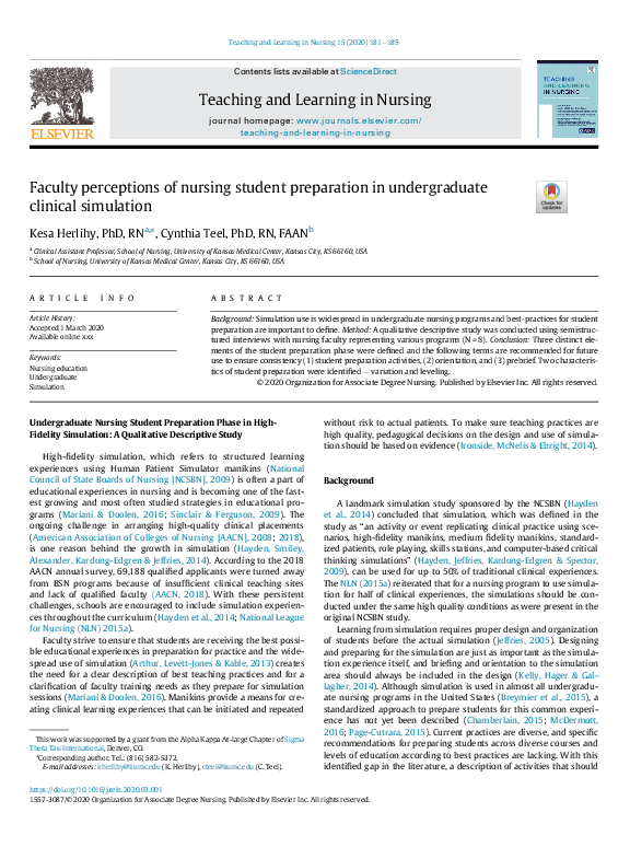 (PDF) Faculty Perceptions of Nursing Student Preparation in Undergraduate Clinical Simulation