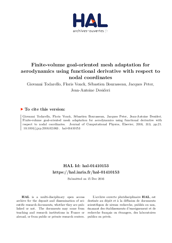 (PDF) Finite-volume goal-oriented mesh adaptation for aerodynamics ...