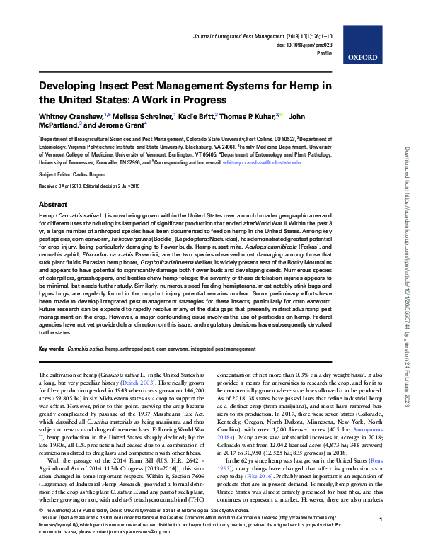 (PDF) Developing Insect Pest Management Systems for Hemp in the United ...