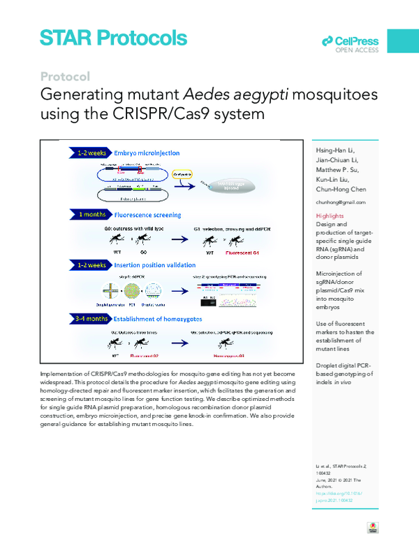(PDF) Generating mutant Aedes aegypti mosquitoes using the CRISPR/Cas9 ...