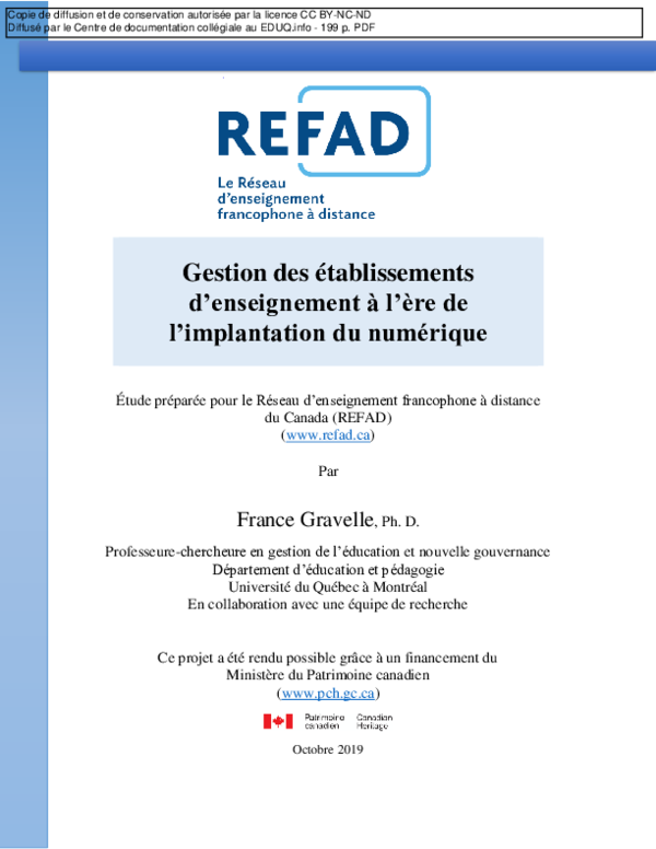 (PDF) Gestion des établissements d’enseignement à l’ère de l ...