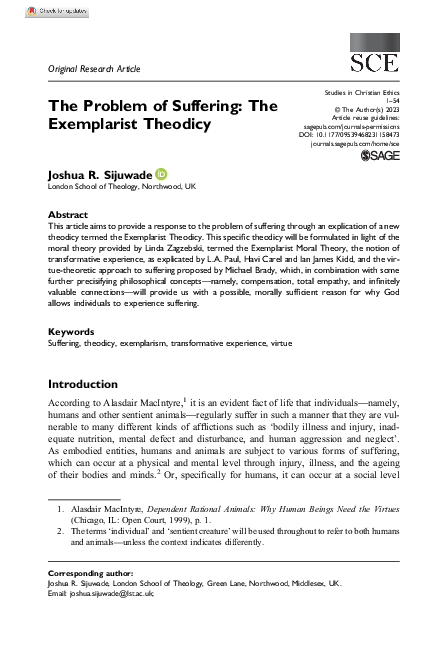 (PDF) The Problem of Suffering: The Exemplarist Theodicy