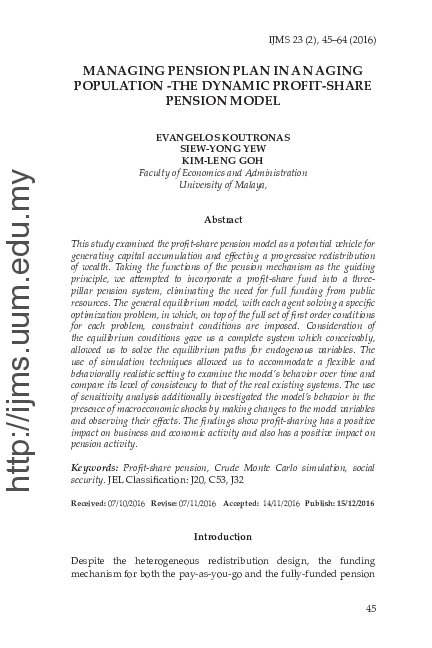 (PDF) Managing Pension Plan in an Aging Population - The Dynamic Profit ...