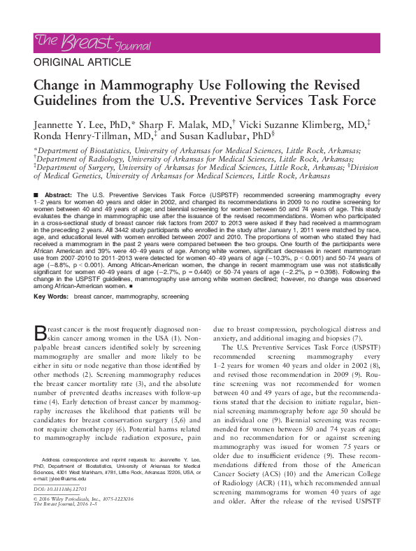 (PDF) Change in Mammography Use Following the Revised Guidelines from ...