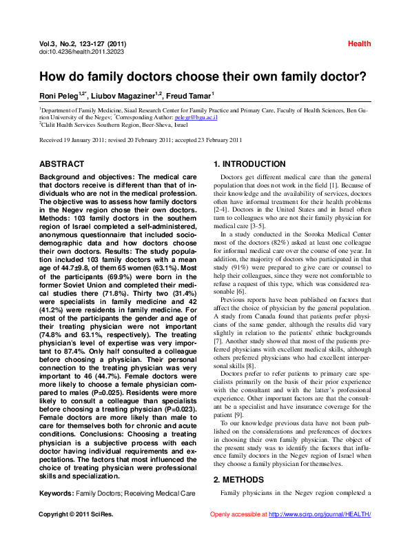 (PDF) How do family doctors choose their own family doctor?